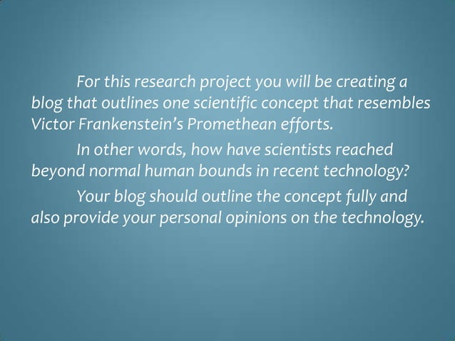 Frankenstein intro and research project intro | PPTX