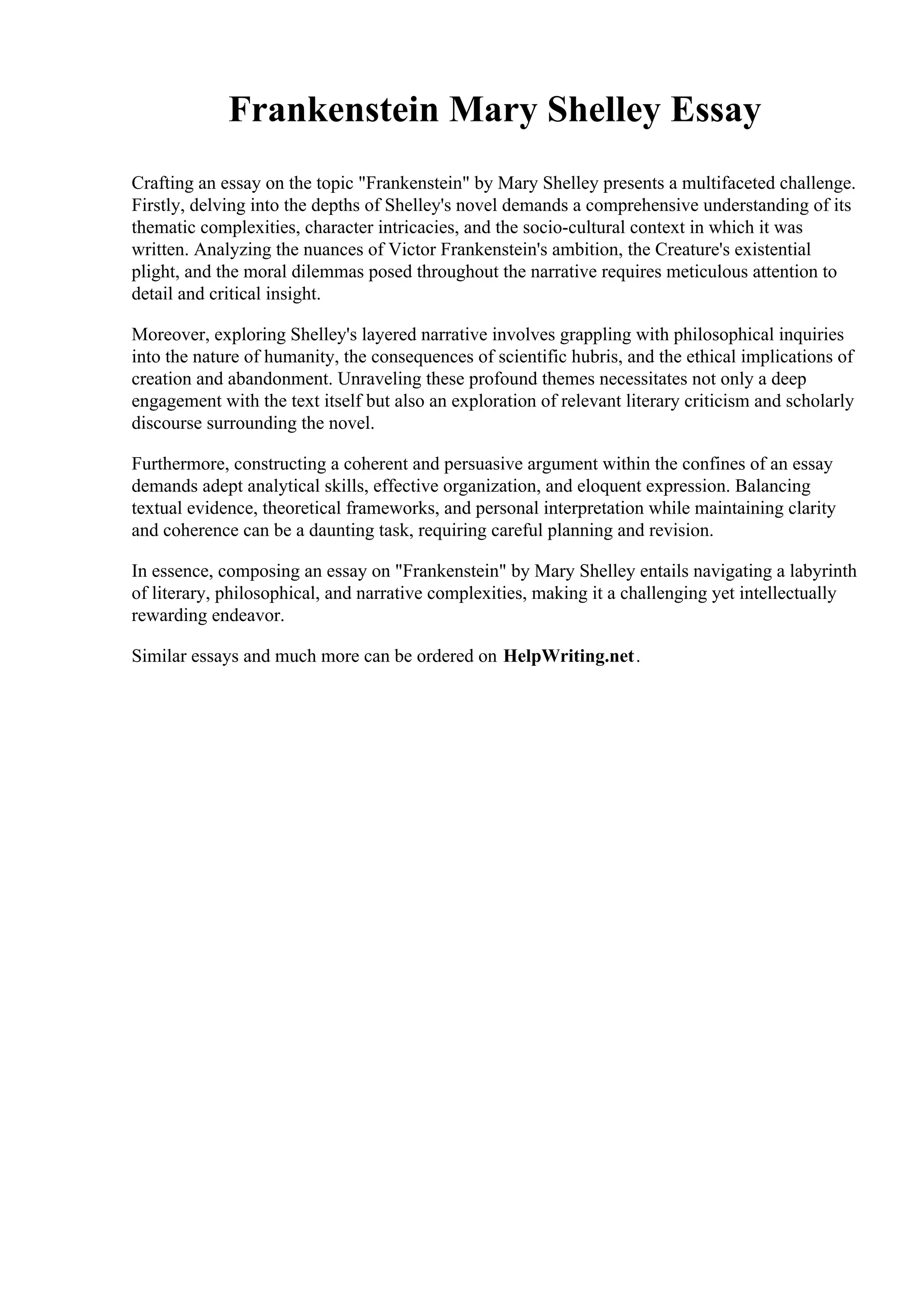Frankenstein Mary Shelley Essay.pdf | Screenwriting | Content Production