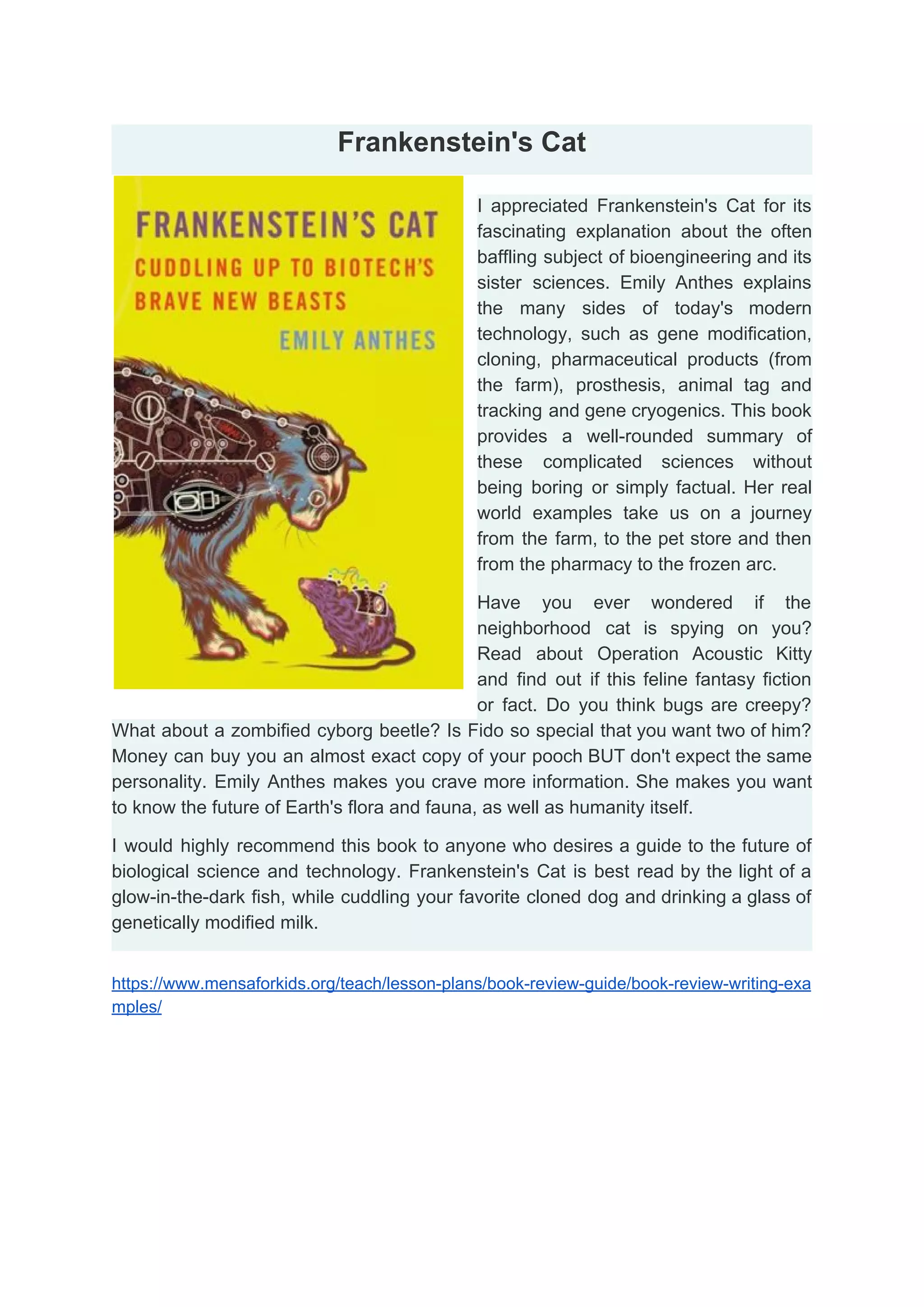 Frankenstein's cat book review | PDF