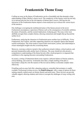 Frankenstein Theme Essay. University of San Diego | PDF