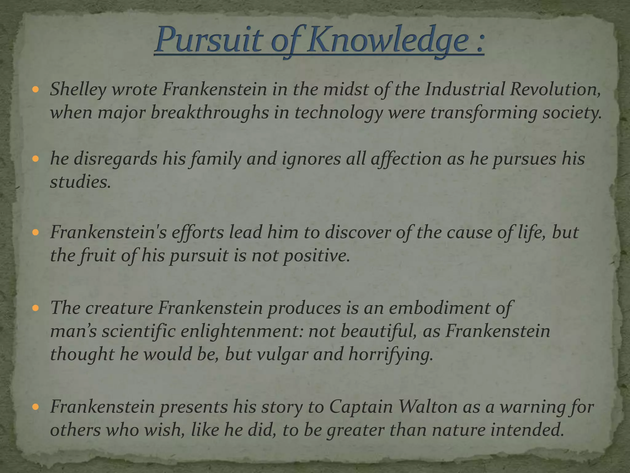 Frankenstein themes symbol and literary devices | PPT