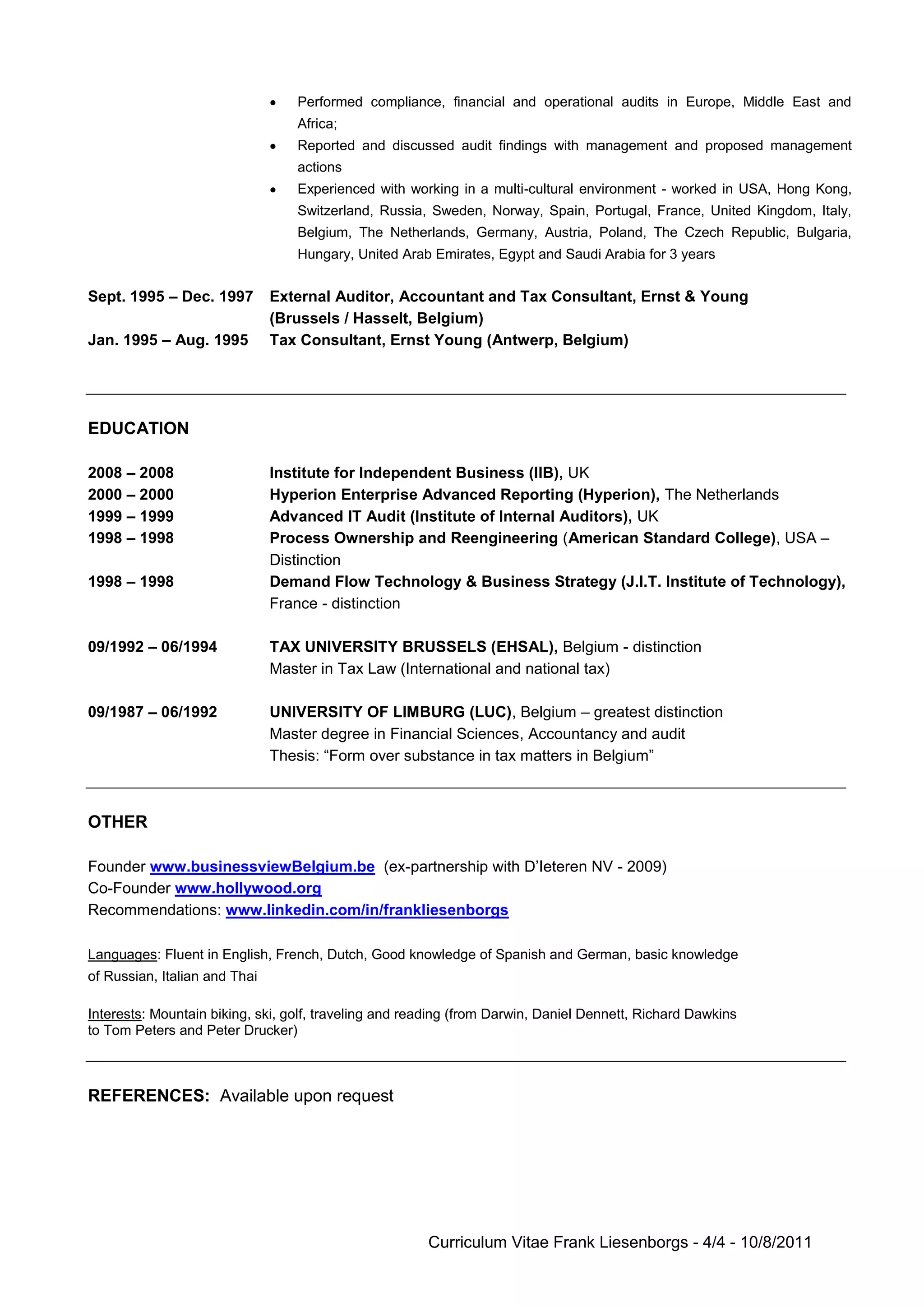 Frank Liesenborgs Cv 2011 10 03 | DOCX