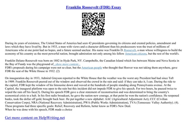 Franklin Roosevelt (FDR) Essay | PPT