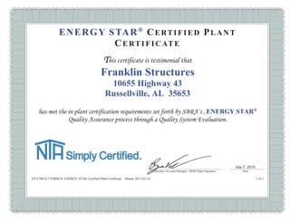 Franklin structures certified plant Energy Star Certificate | PDF