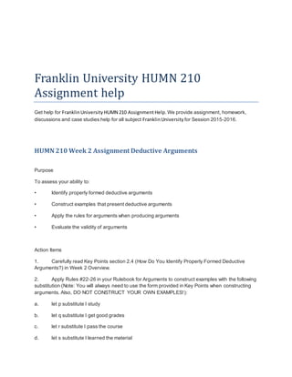 Franklin university humn 210 assignment help | PDF
