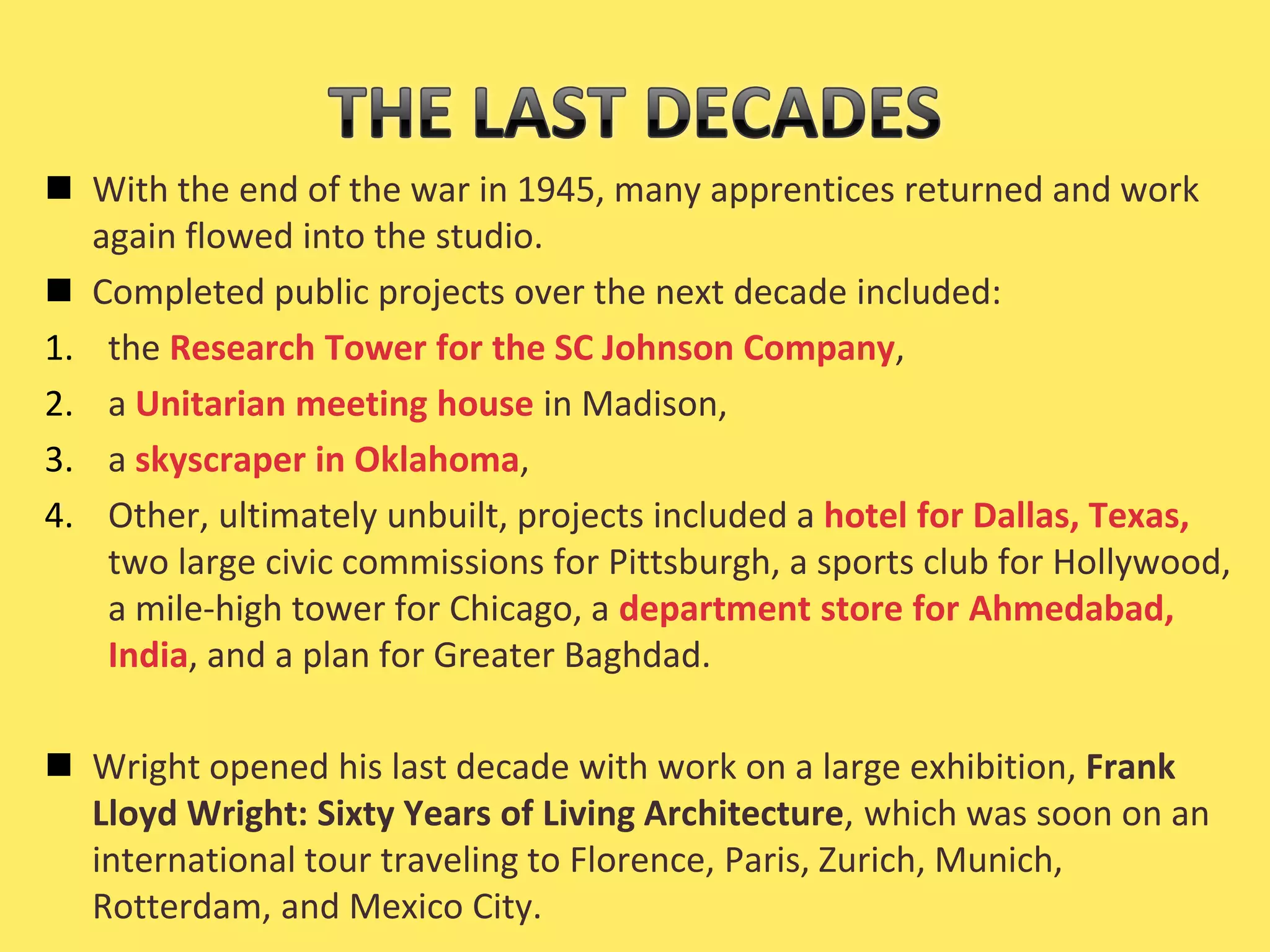 Frank Lloyd Wright Influences and stages in career | PPTX