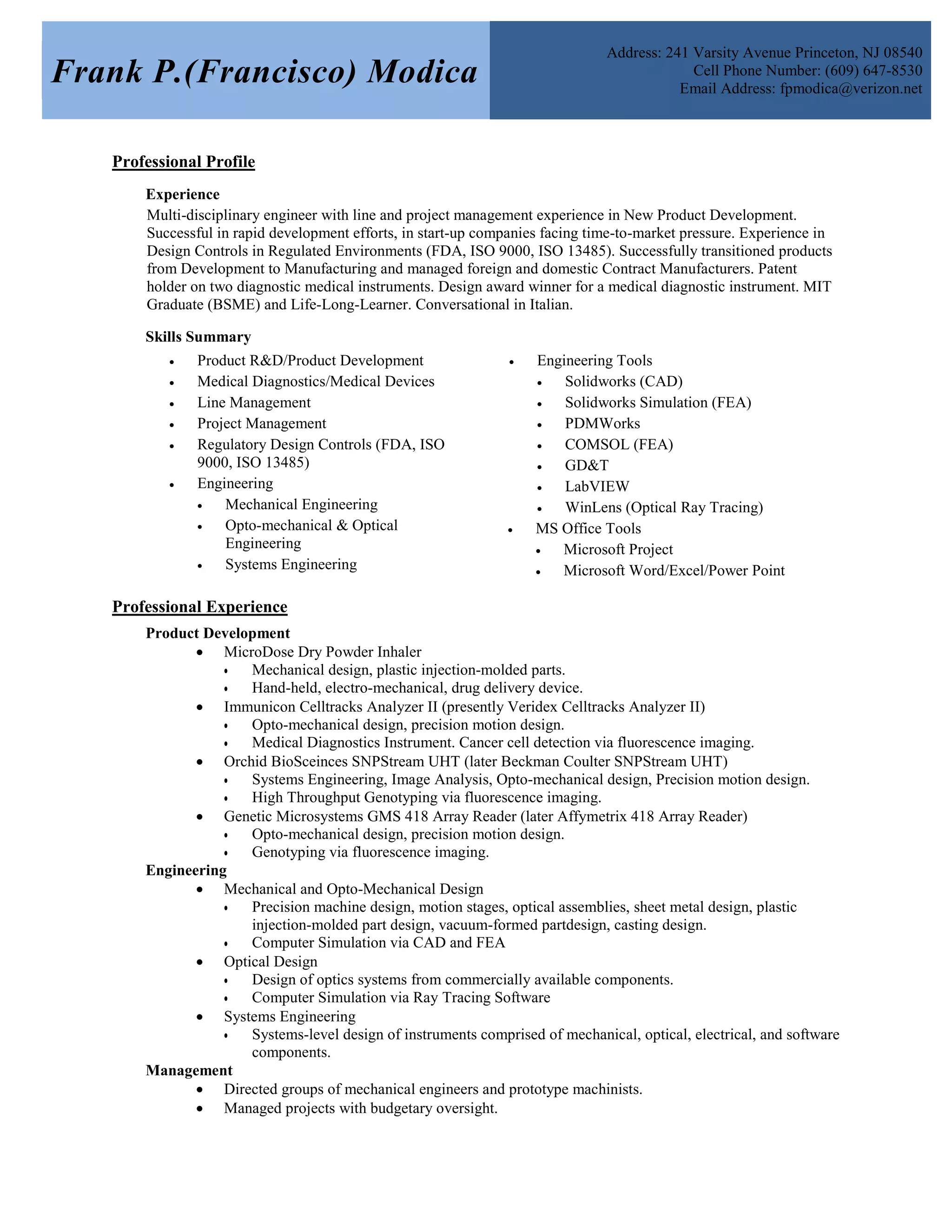 Frank Modica Resume | PDF | Civil Engineering Industry | Industries