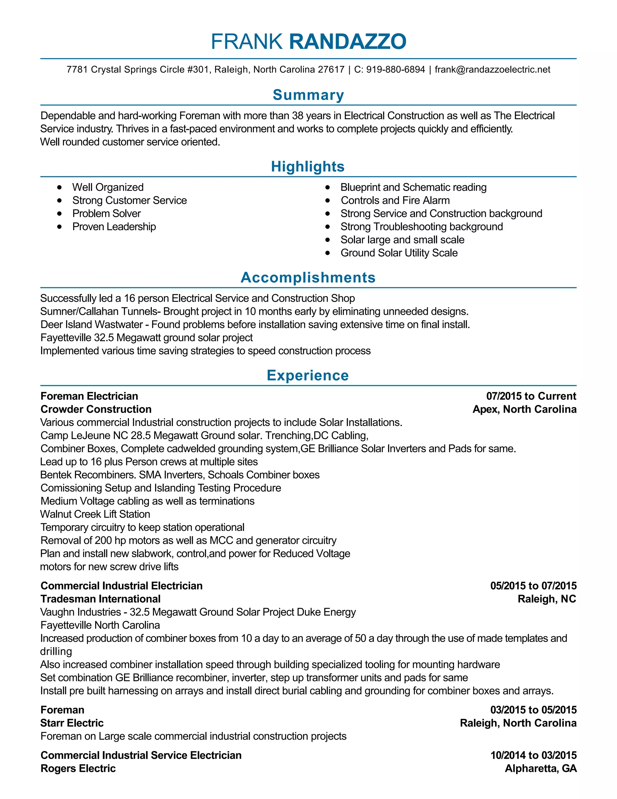 Frank randazzo resume | PDF