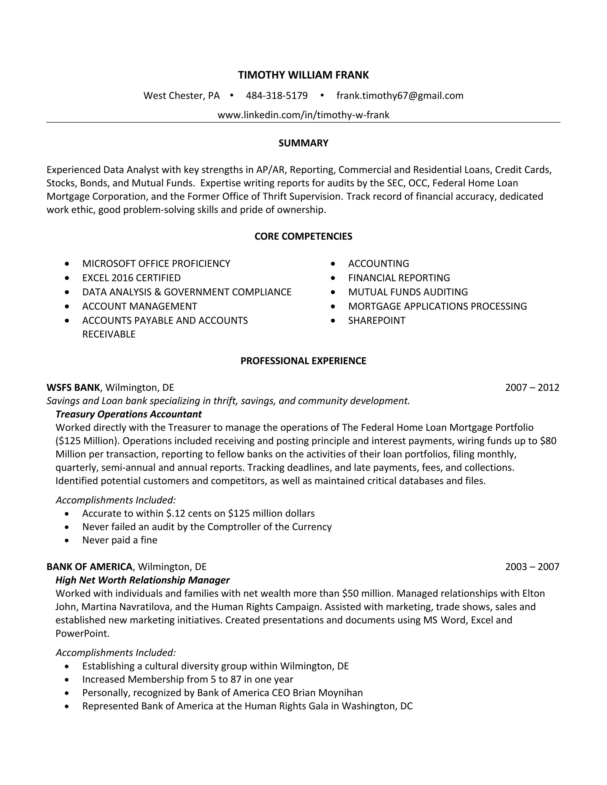 Frank, timothy resume 09 2017 | DOC
