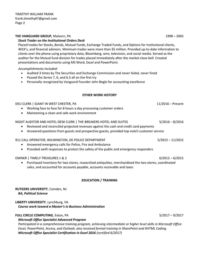 Frank, timothy resume 09 2017 | DOC