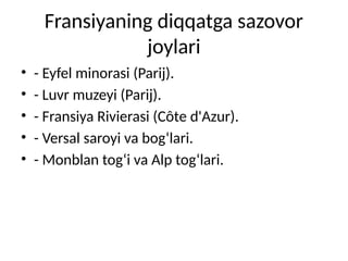 Fransiya_Geografik_Joylashuv haqida ma'lumot | PPTX