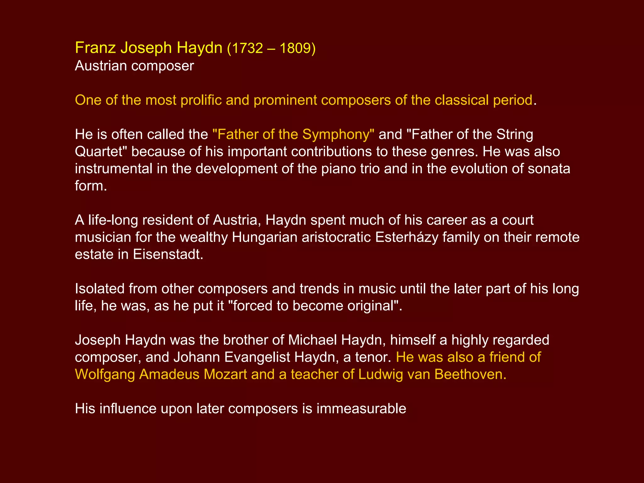 Franz Joseph Haydn - Biography | PPS