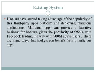 FRAppE Detecting Malicious Facebook Applications | PPT