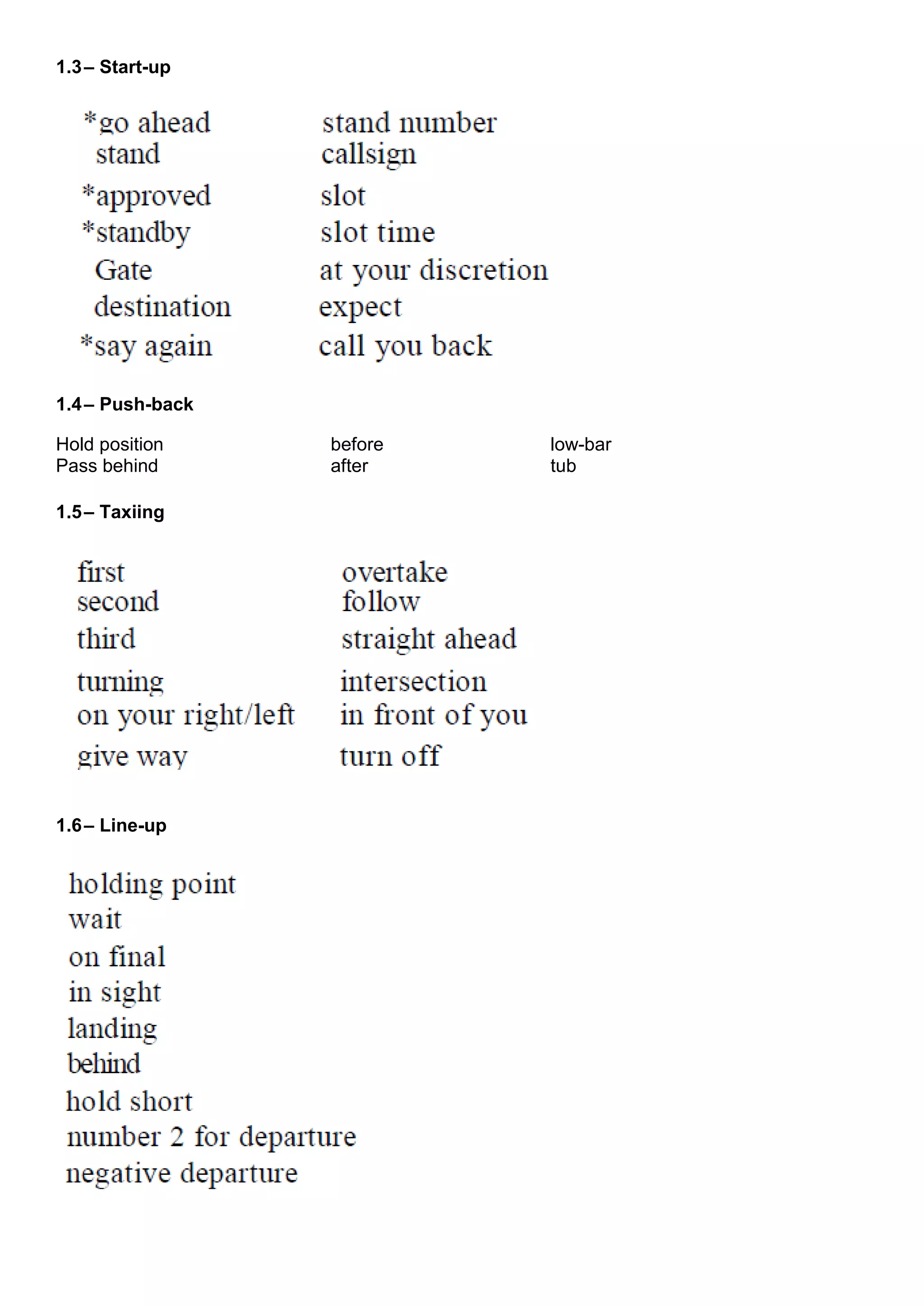 Fraseologia key words and frases unit 1 - pre-flight to line-up | DOCX