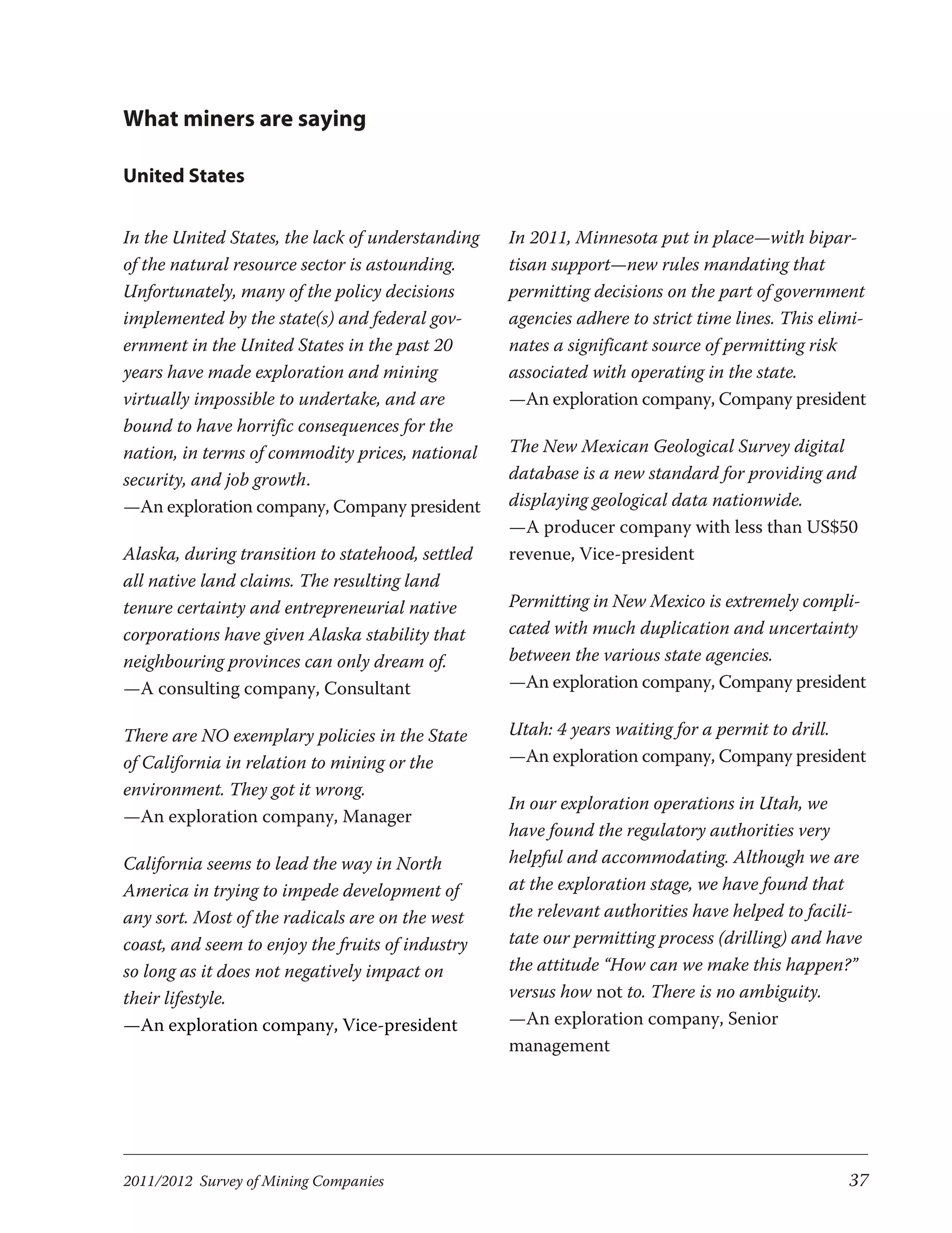 Fraser inst mining survey-2011-2012 | PDF