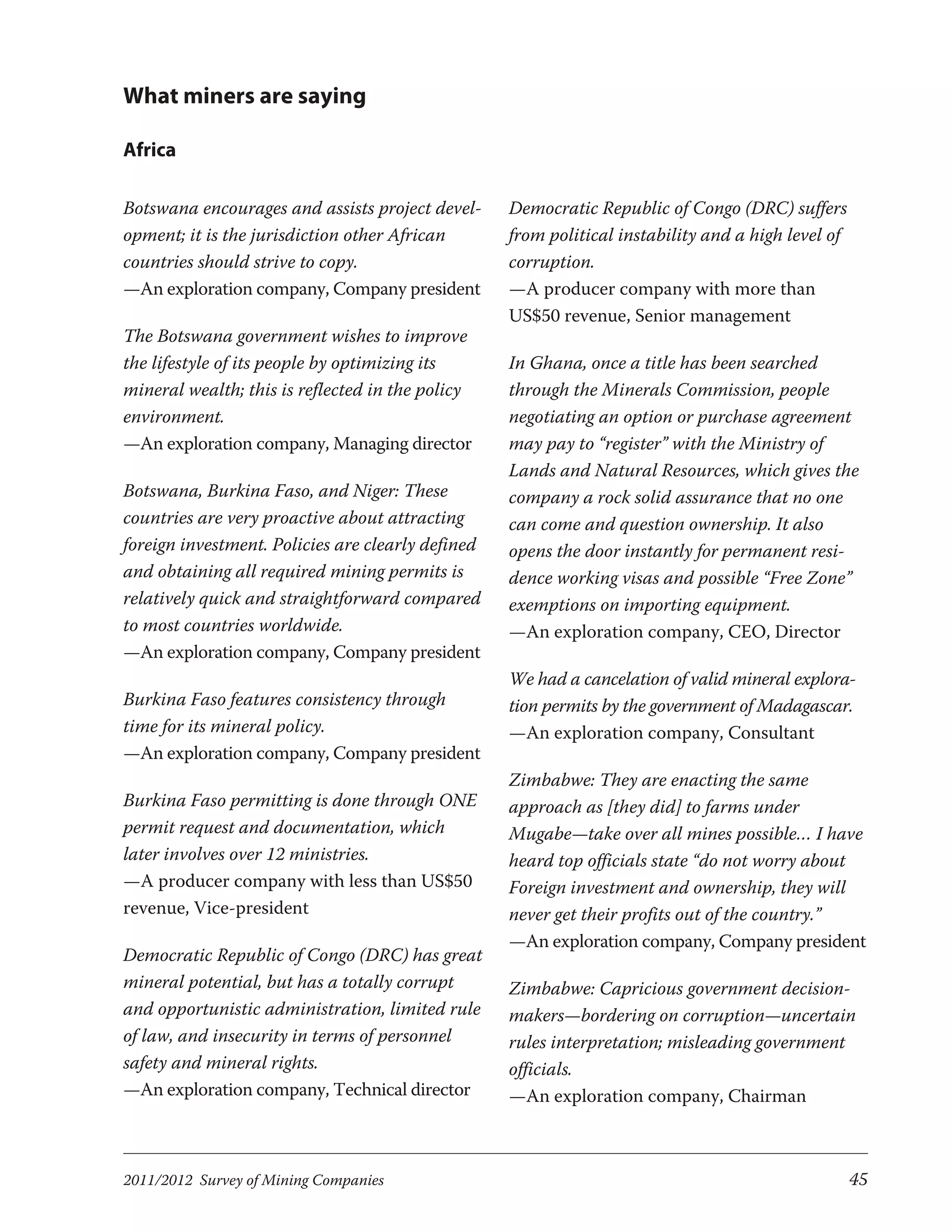 Fraser inst mining survey-2011-2012 | PDF