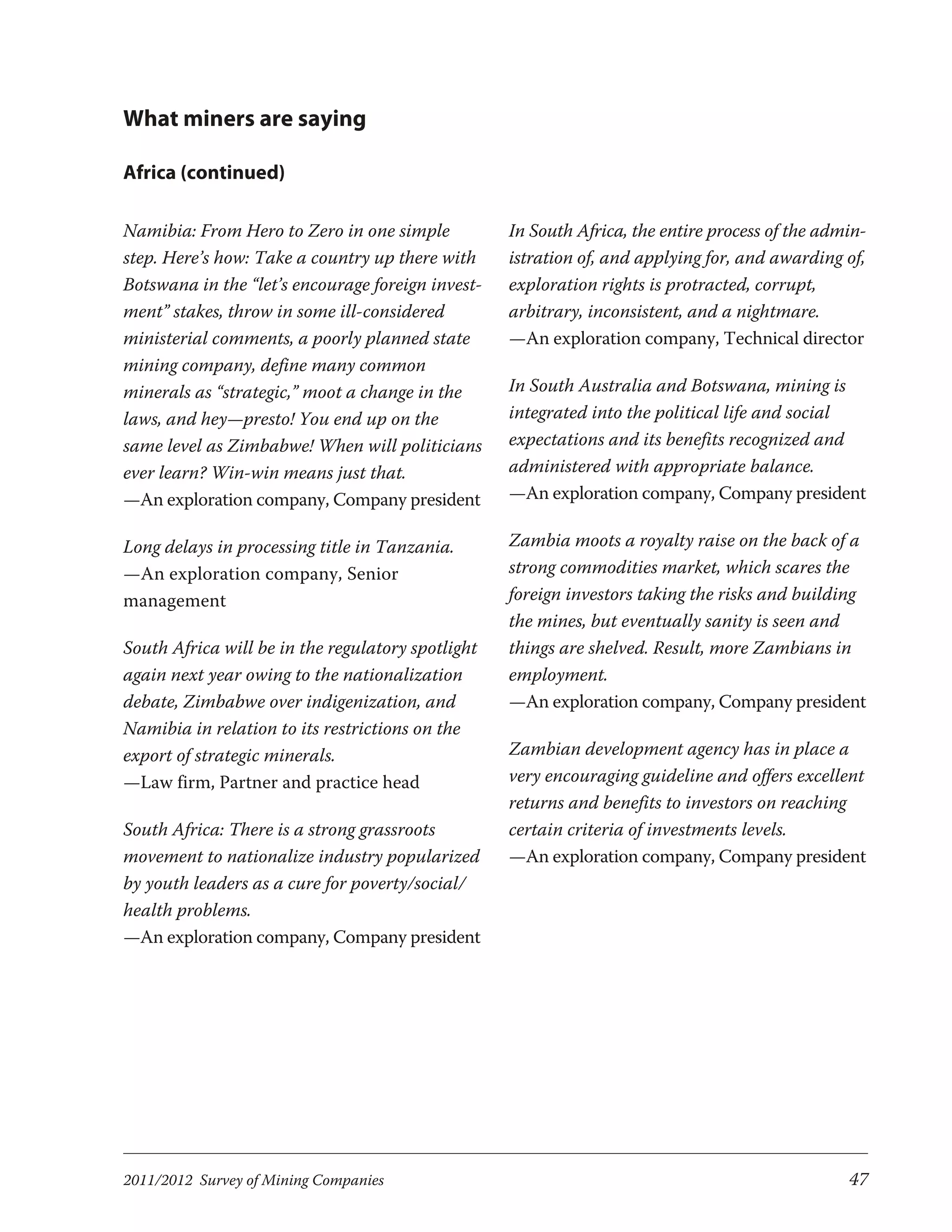 Fraser inst mining survey-2011-2012 | PDF