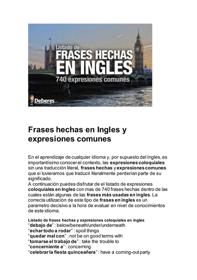 Frases hechas en ingles y expresiones comunes | PDF