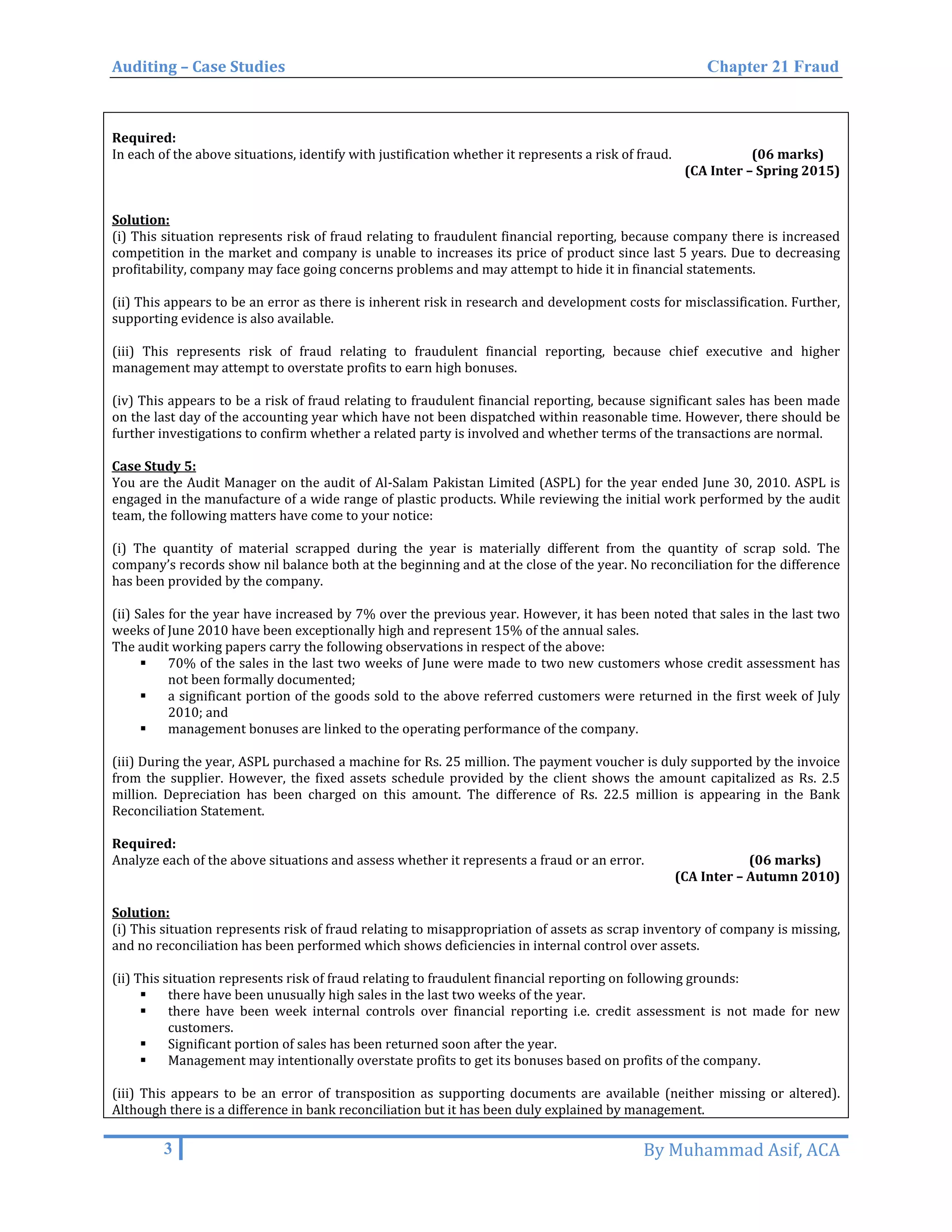 FRAUD - AUDITING STUDY NOTES | PDF