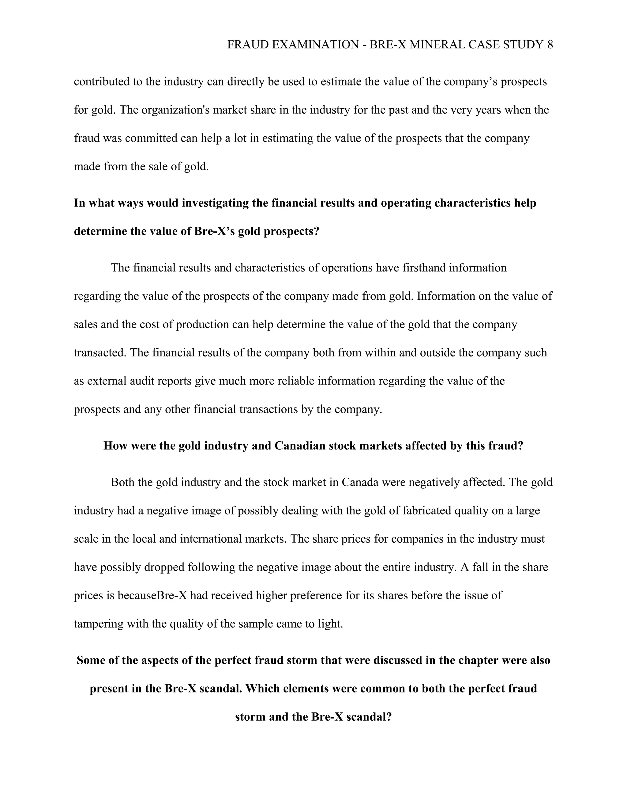 Fraud examination bre x minerals case study | DOC