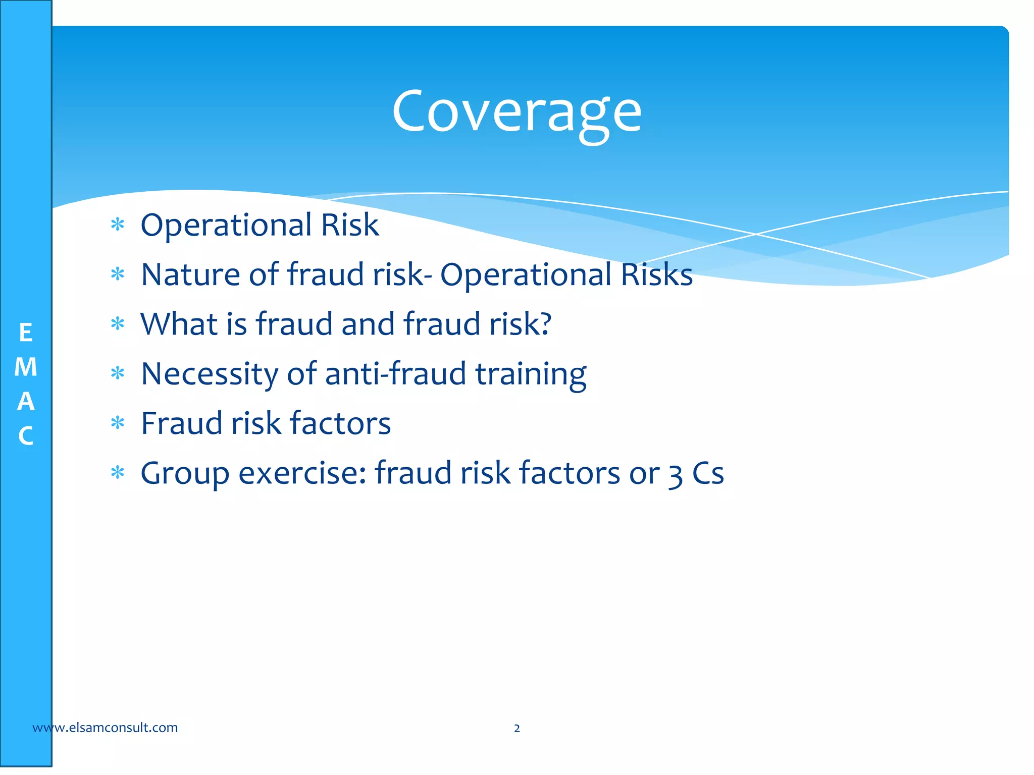 Fraud risk management training - Elsam Management Consultants | PPTX