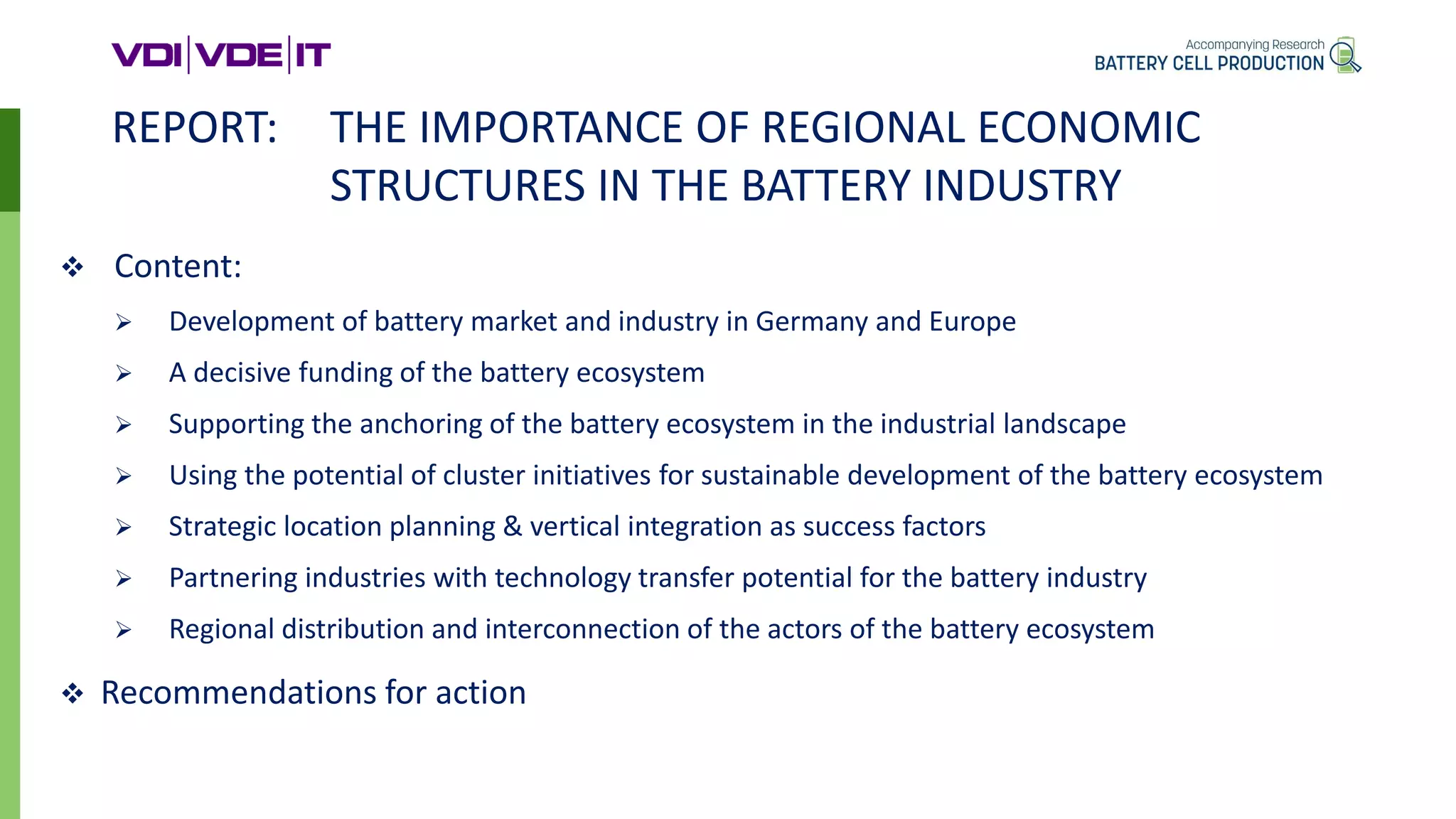 OVERVIEW OF CLUSTERS AND REGIONS FOR THE EUROPEAN BATTERY ECOSYSTEM | PDF