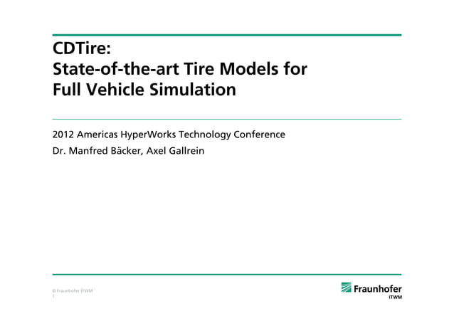 CDTire: State-of-the-Art Tire Models For Full Vehicle Simulation | PDF ...