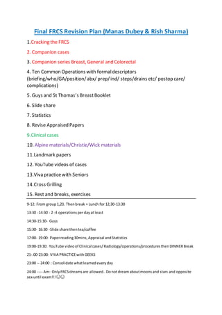 Final FRCS Revision plan | DOCX