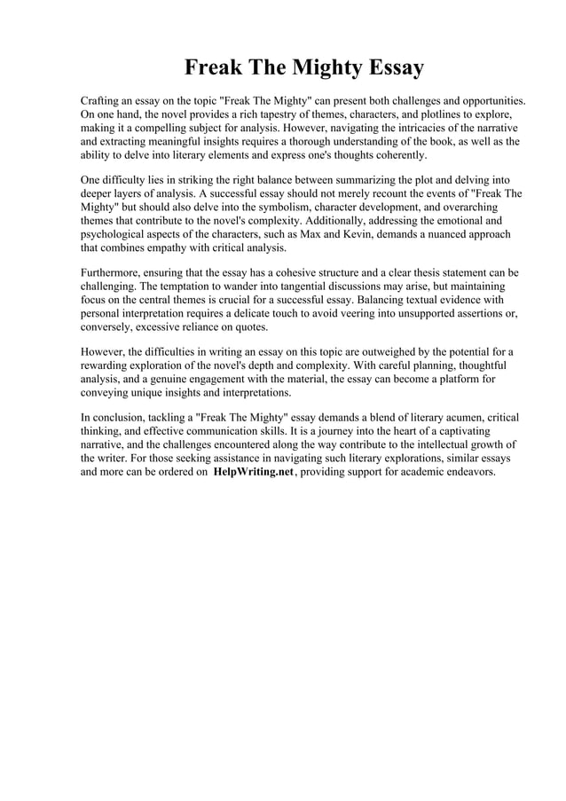 Freak The Mighty Essay | PDF