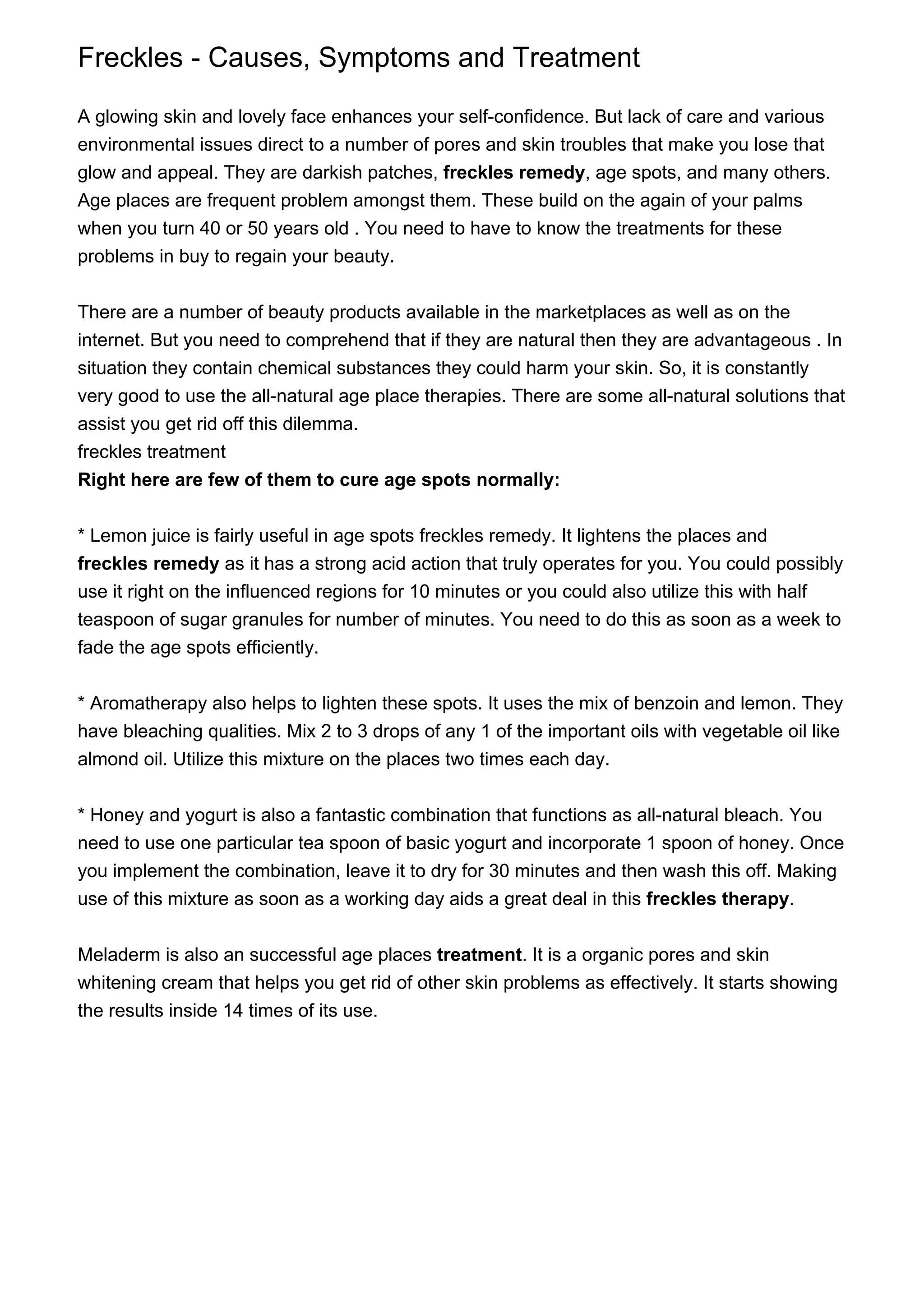 Freckles - Causes, Symptoms and Treatment | PDF