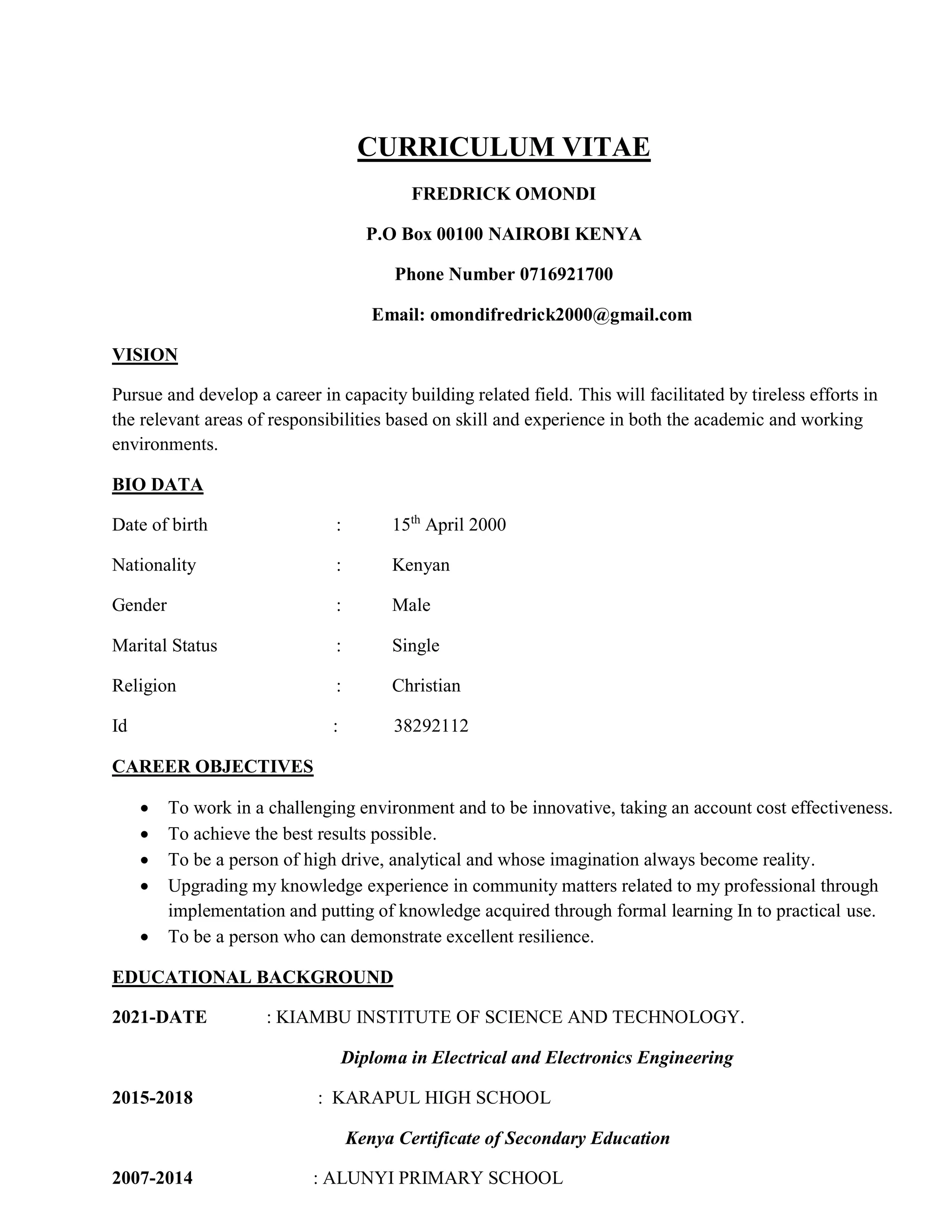 The curriculum vitae of an Engineering student | PDF