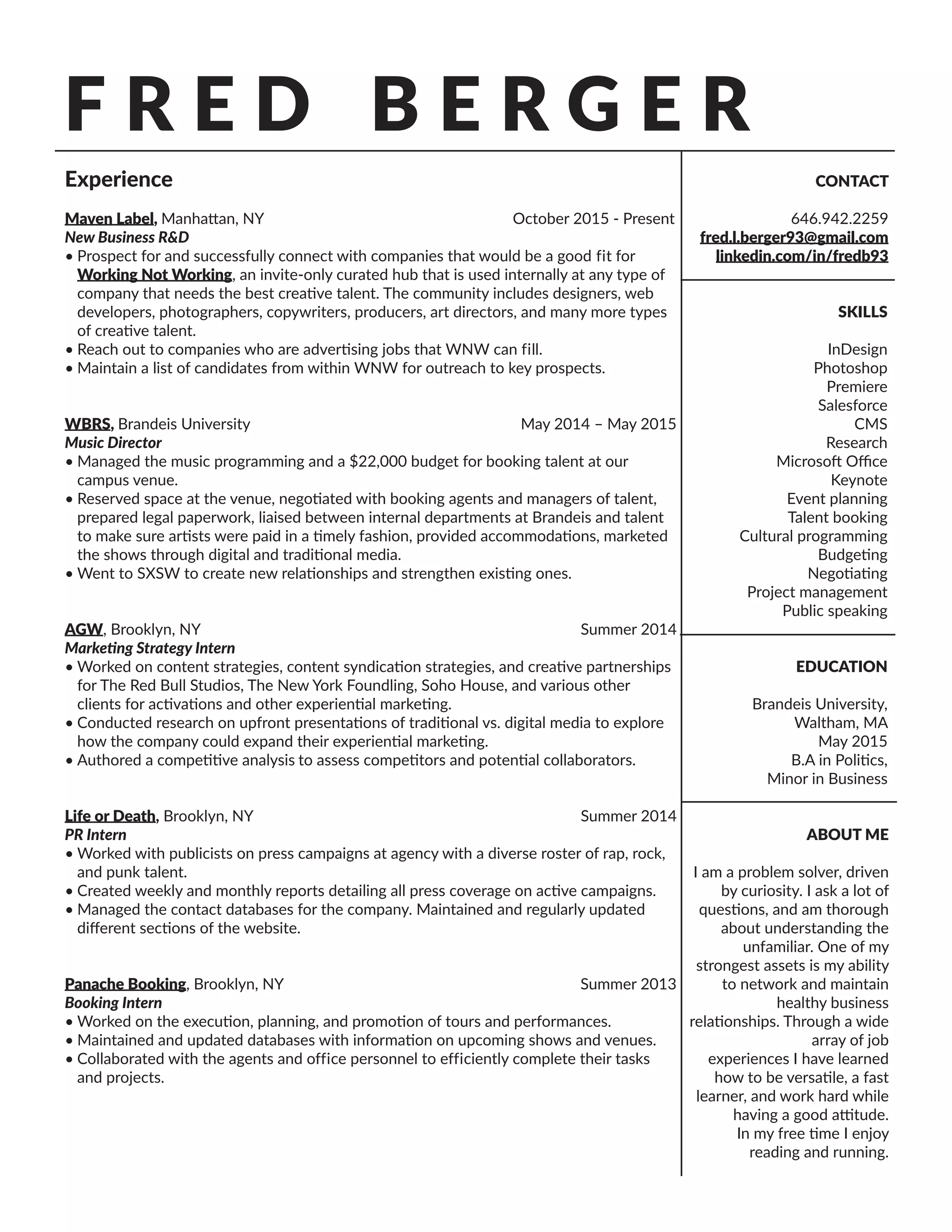 Fred Berger - Resume | PDF