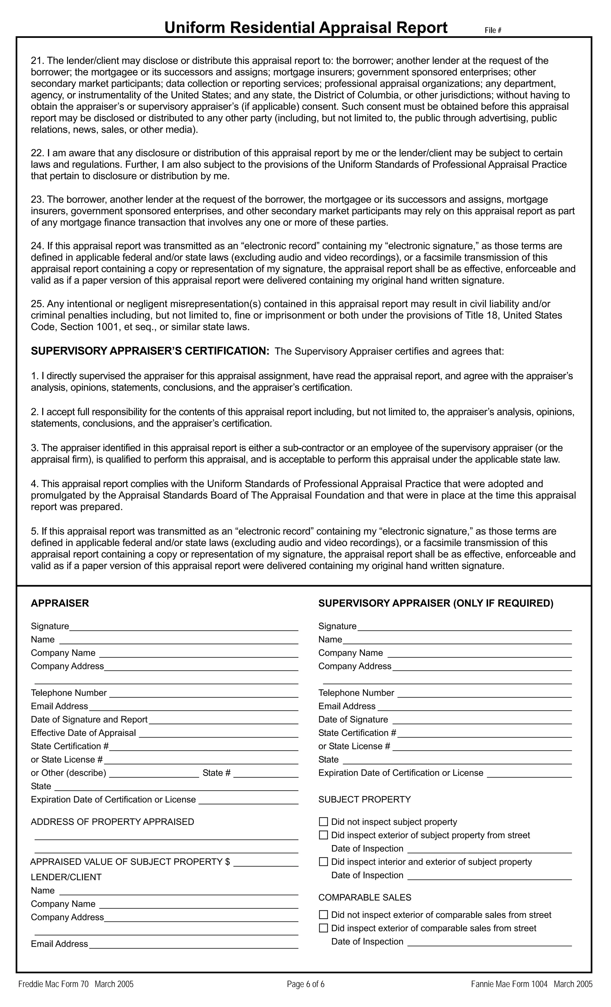 Freddie Mac Blank Appraisal - Form 70 | PDF