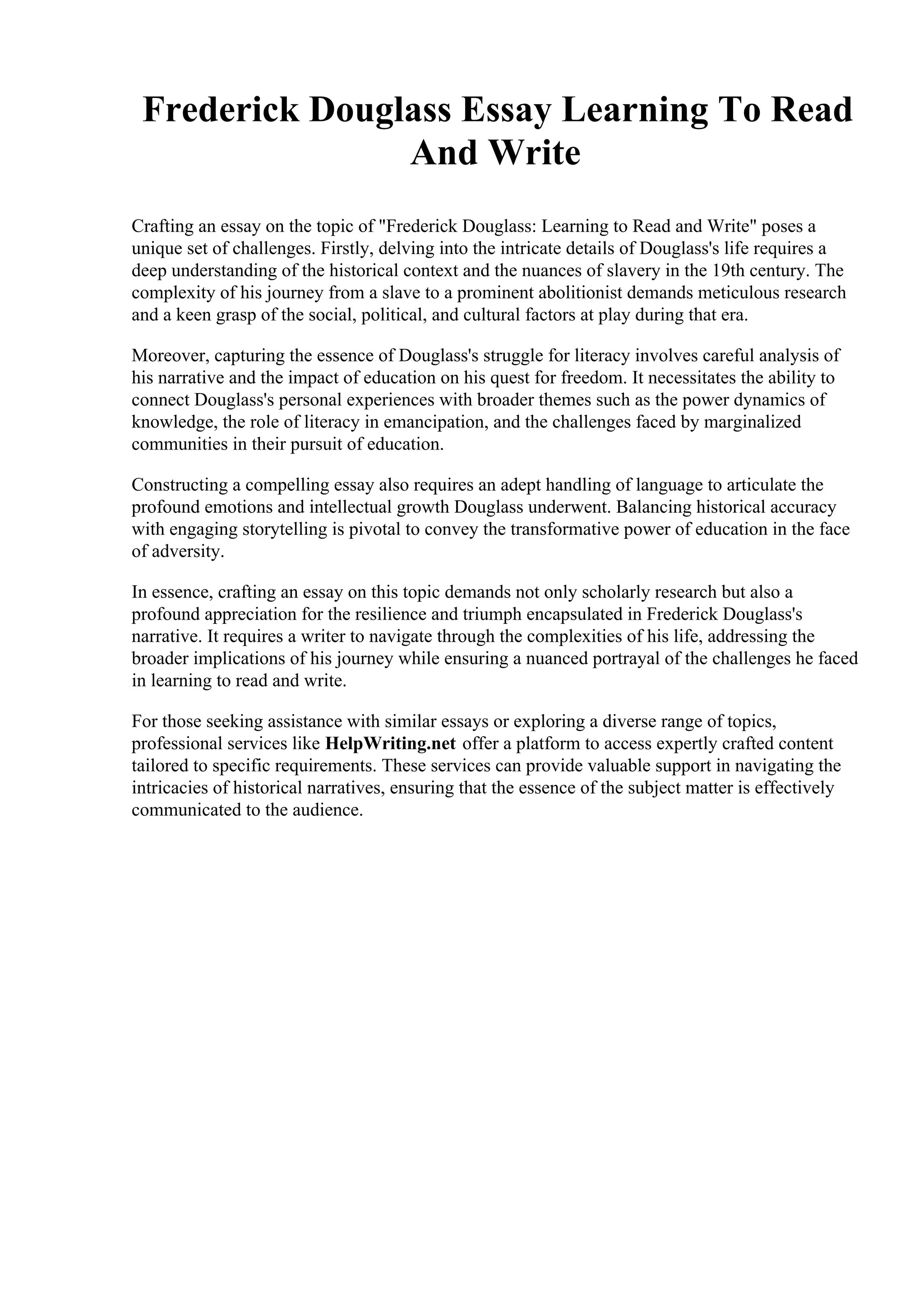 Frederick Douglass Essay Learning To Read And Write.pdf