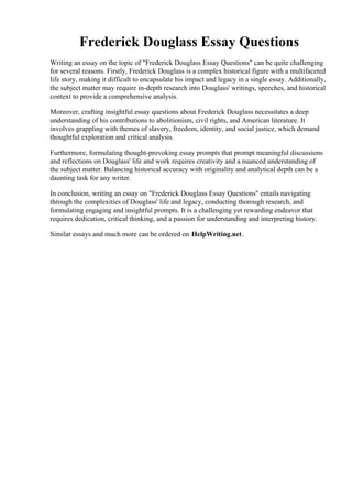 Frederick Douglass Essay Questions | PDF