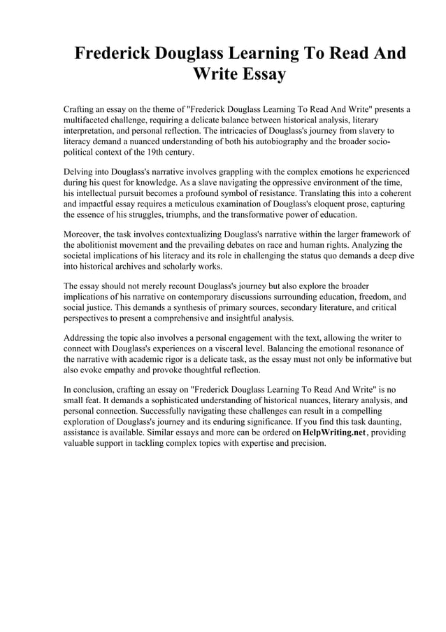 Frederick Douglass Learning To Read And Write Essay.pdf | Hobbies ...