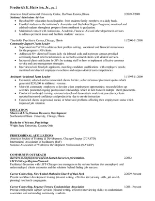 Frederick E. Hairston,Jr. Senior Training Specialist Resume.current | DOCX | Vocational Training ...