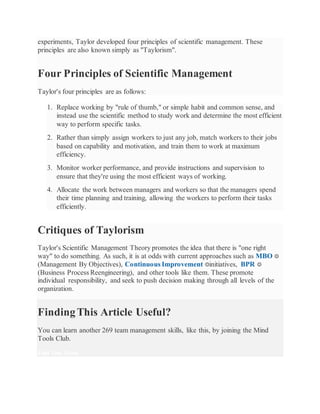 Frederick taylor and scientific management | DOCX