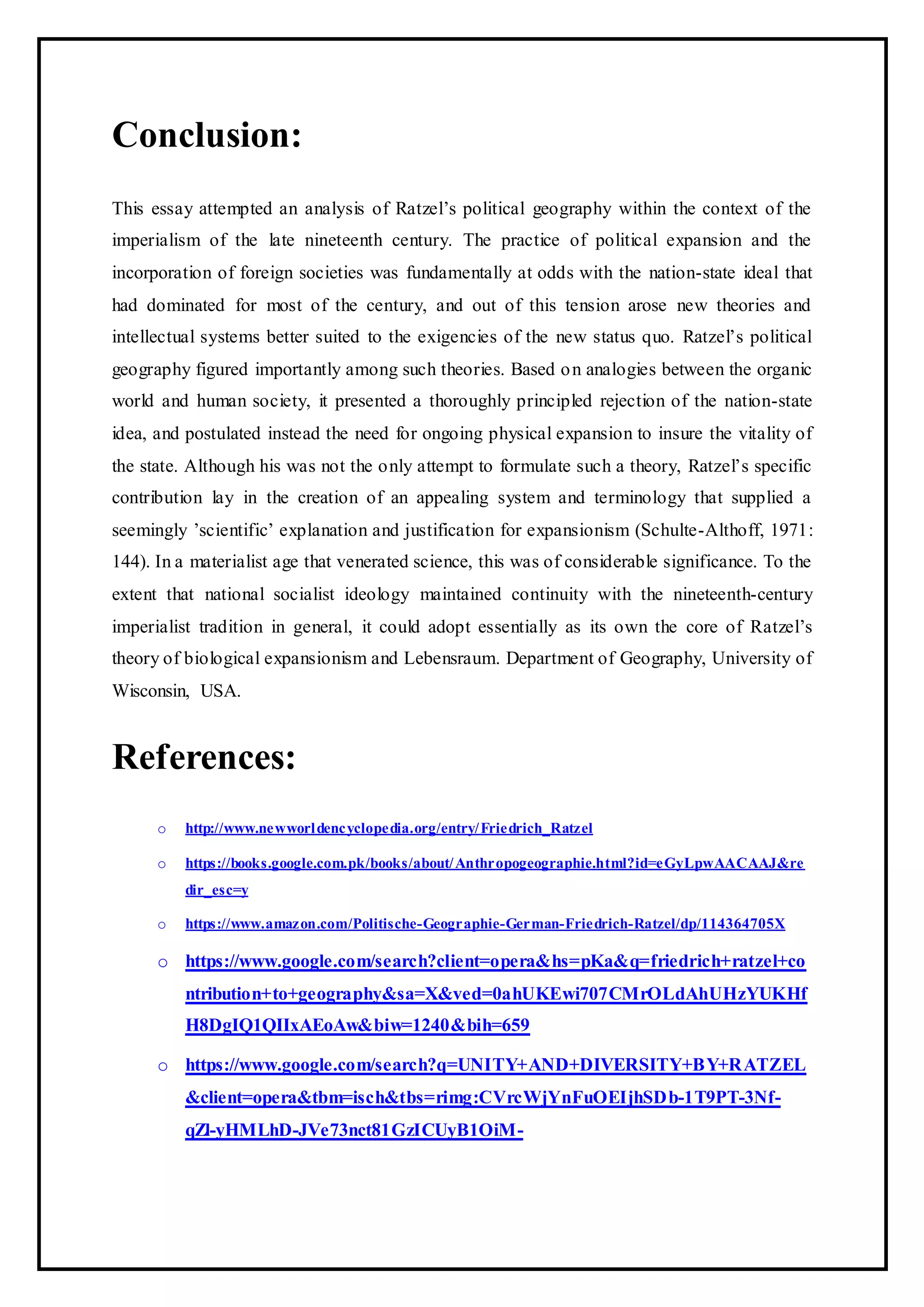 Friedrick Ratzel | Biography | DOCX