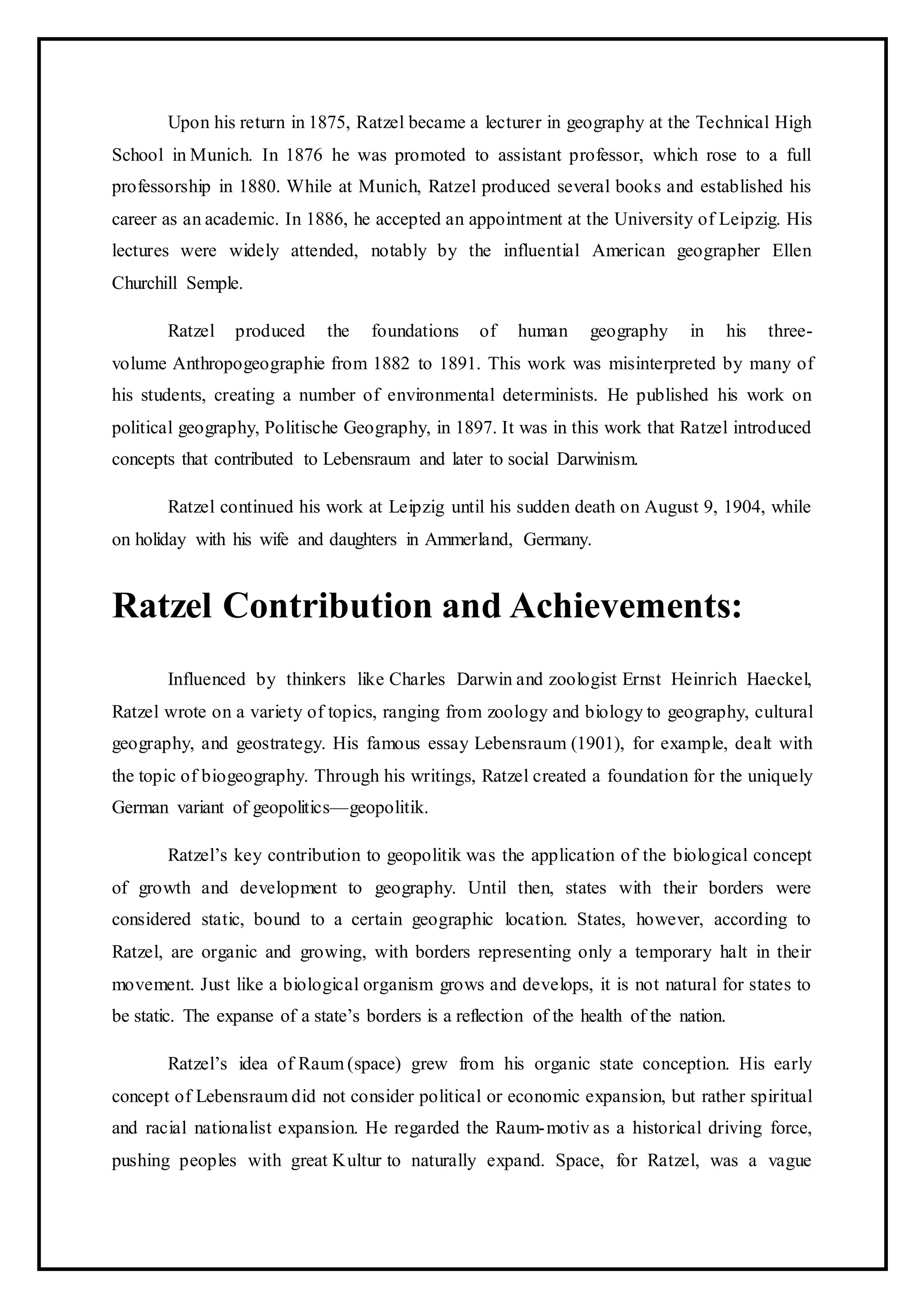 Friedrick Ratzel | Biography | DOCX