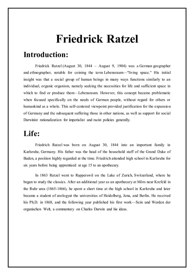 Friedrick Ratzel | Biography | DOCX | Geography | Science