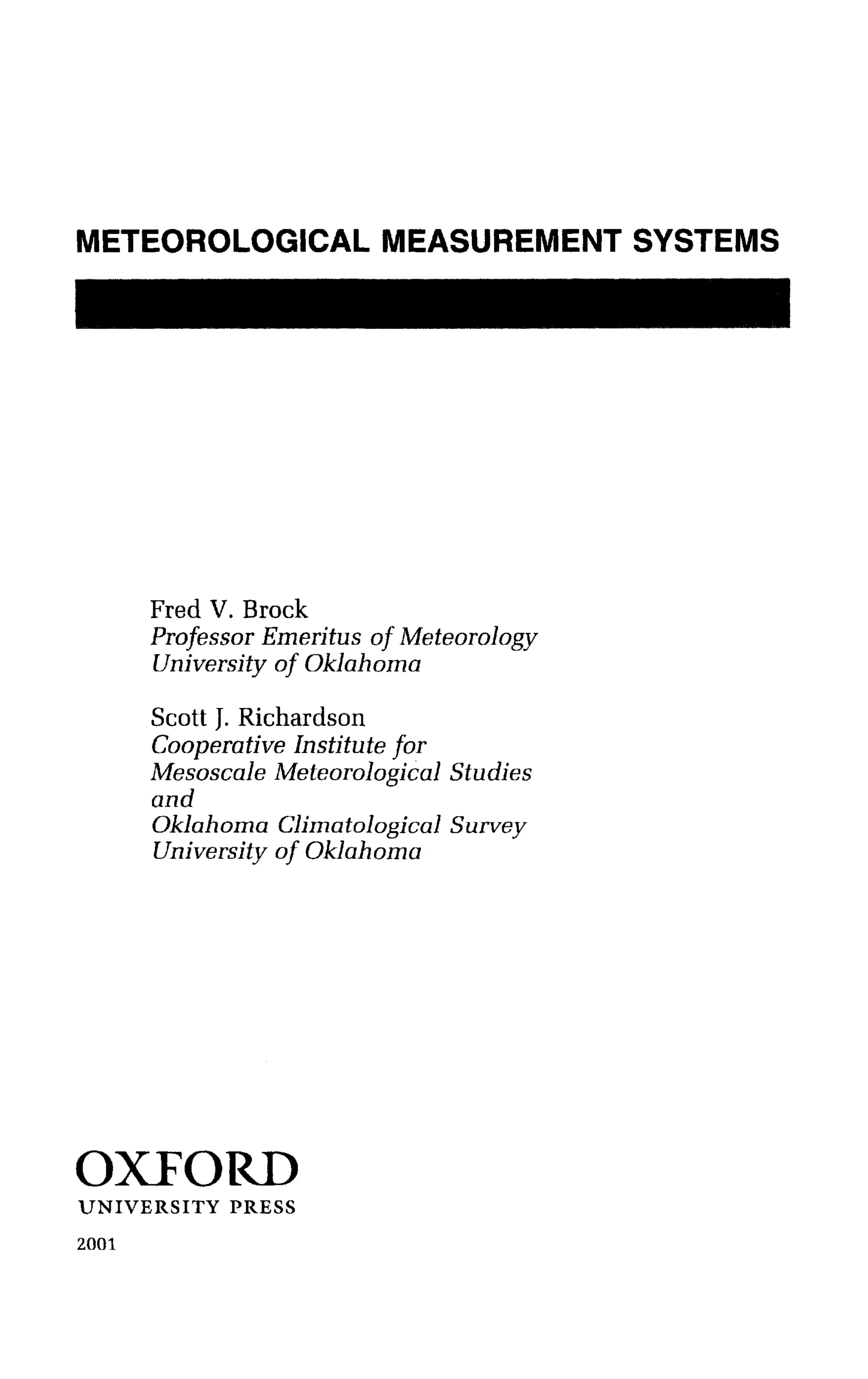 Fred V. Brock, Scott J. Richardson - Meteorological measurement systems ...