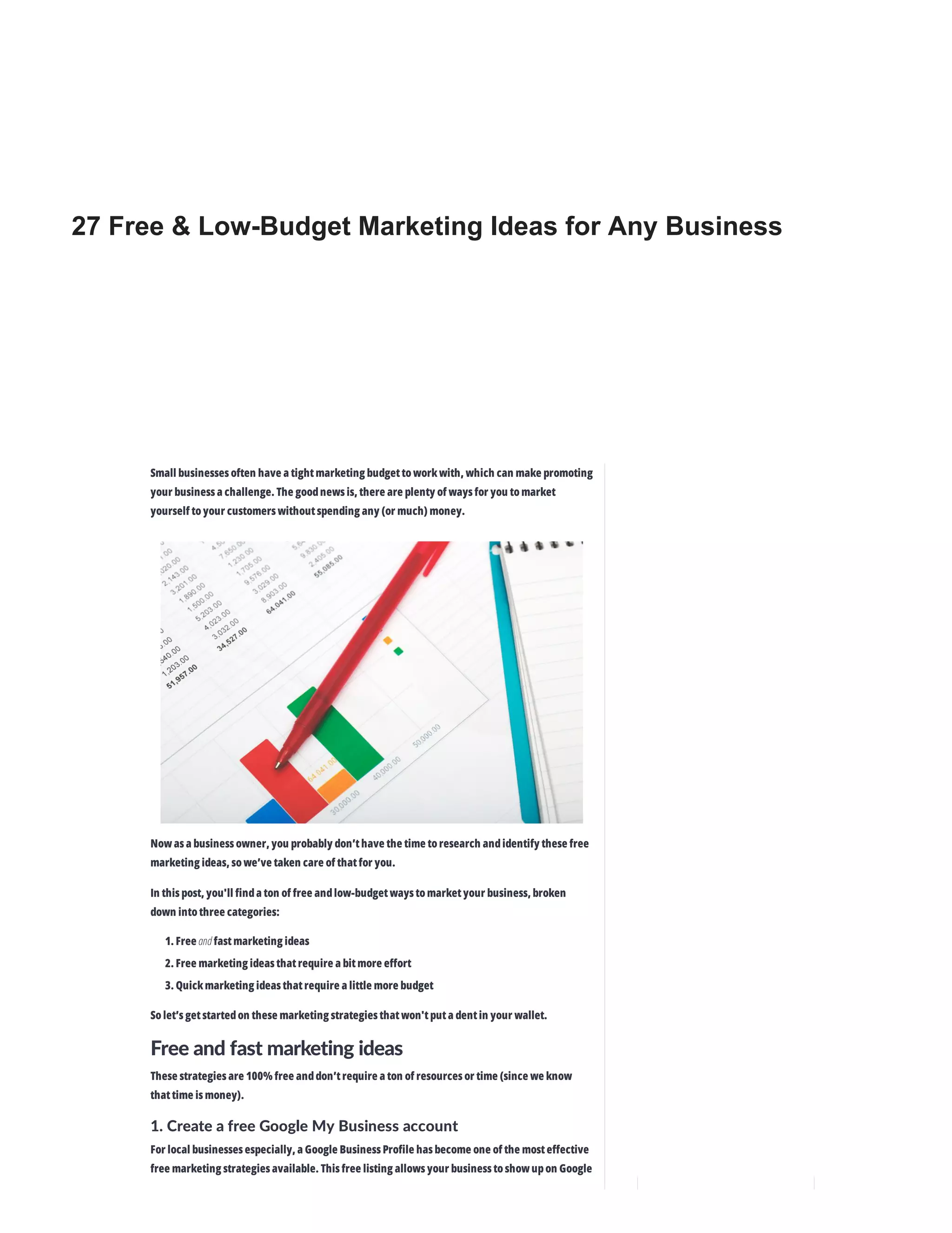 27 Free & Low-Budget Marketing Ideas for Any Business | PDF