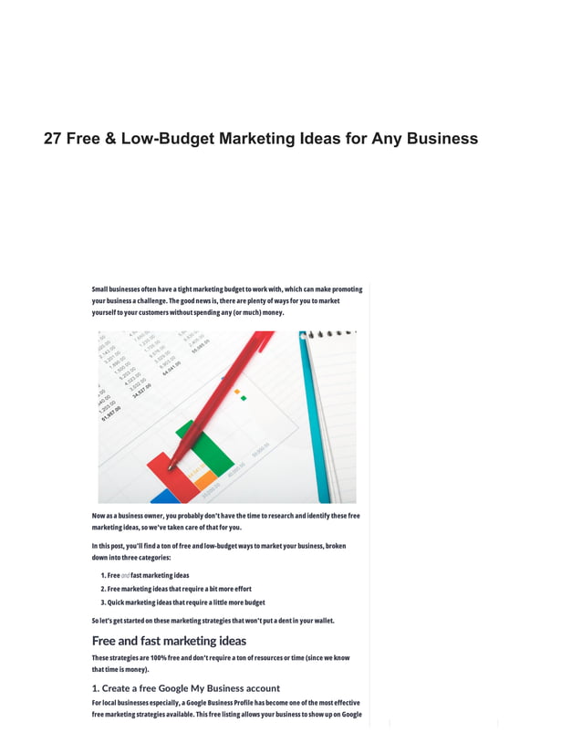 27 Free & Low-Budget Marketing Ideas for Any Business | PDF