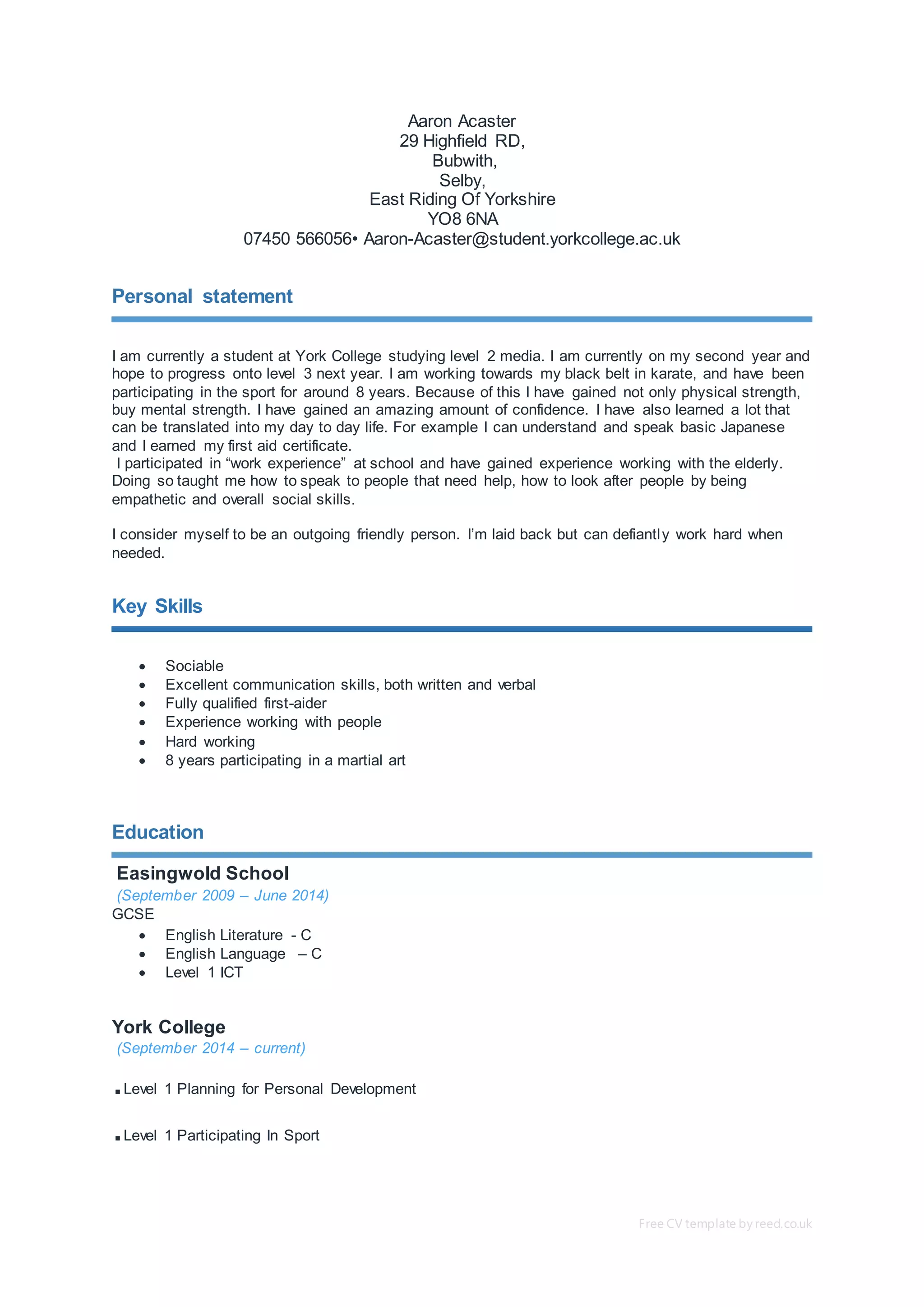 Free cv-template | DOCX