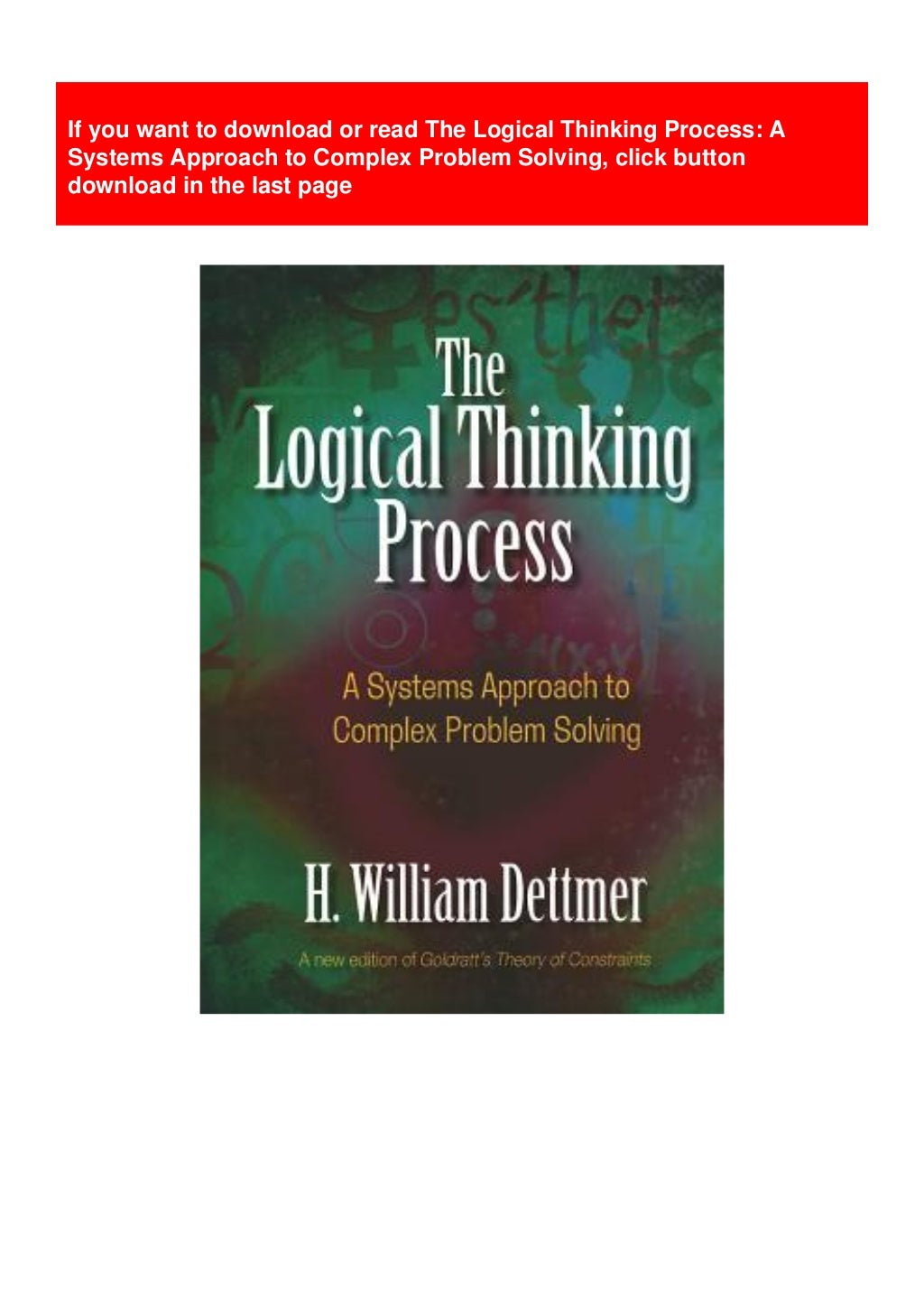~FREE!ReadThe Logical Thinking Process: A Systems Approach to Complex ...