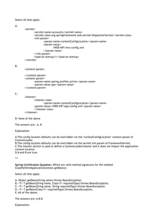 Spring Certification Questions | PDF