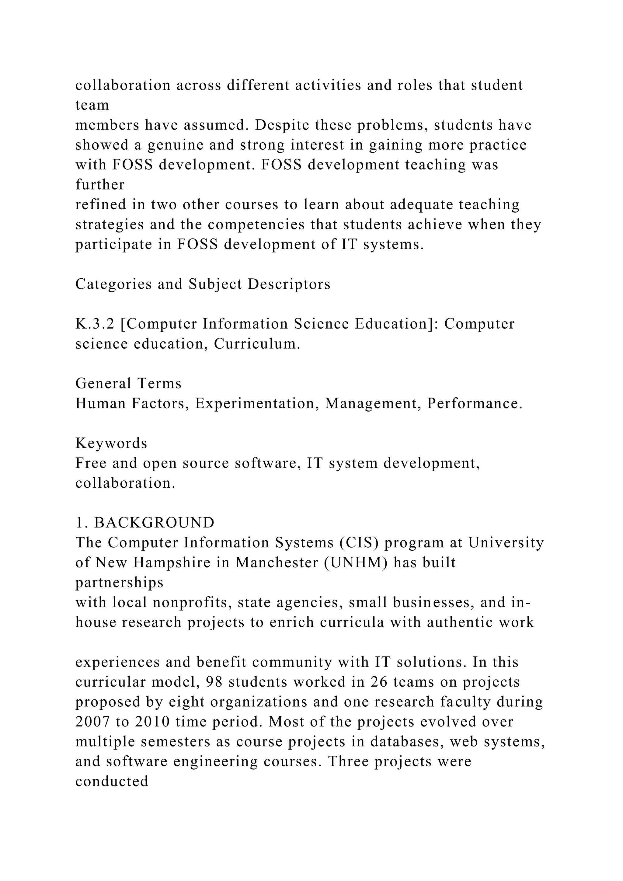 Free And Open Source Software Development Of It Systems Docx