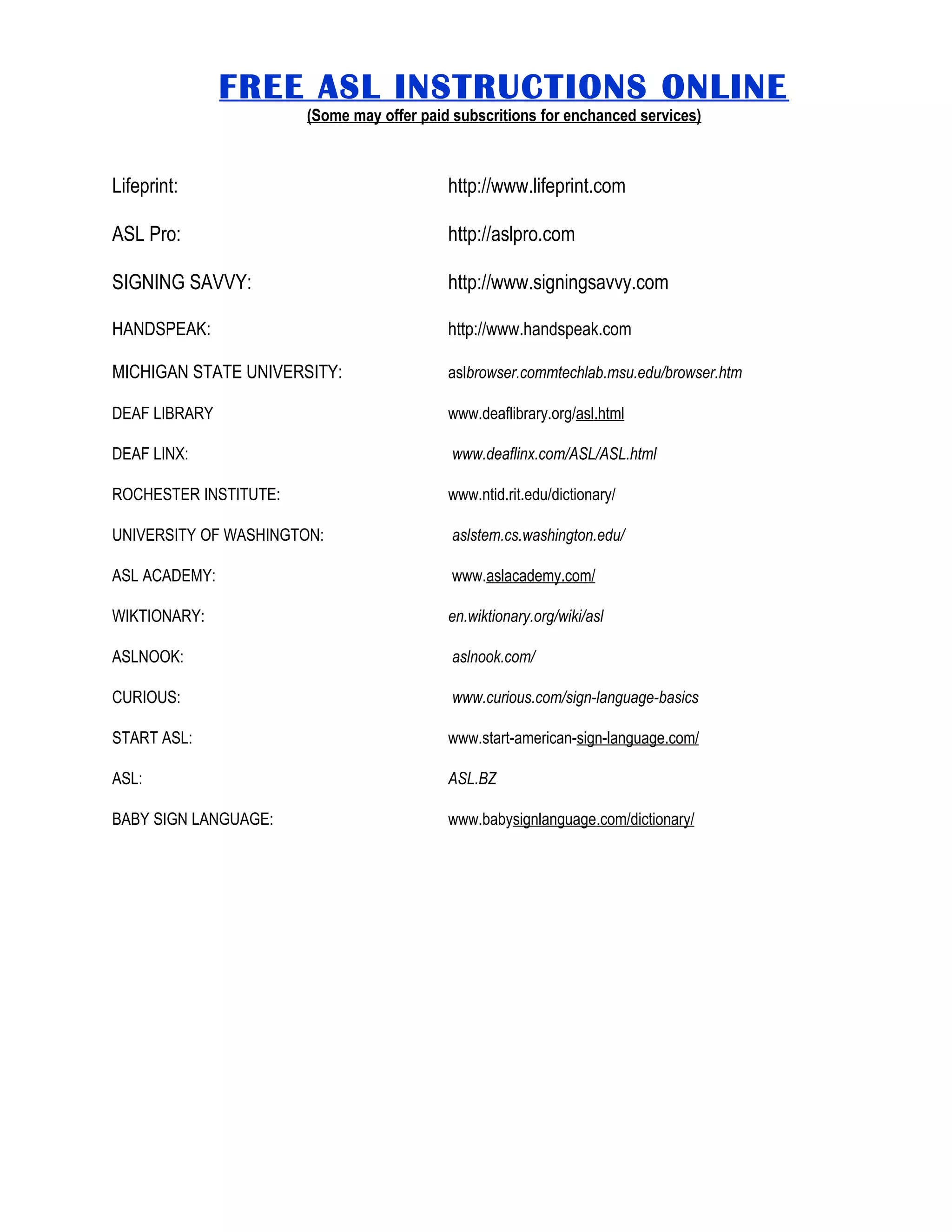 Free asl instructions online | PDF