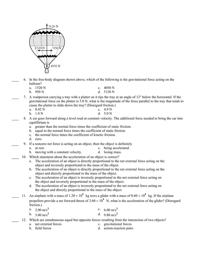 Free Body Diagrams Quiz Physics.pdf | Physics | Science
